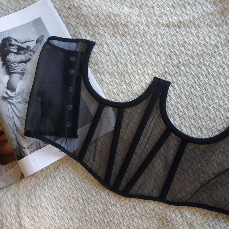 Waist Corset Top Black Handmade Corset Mesh Underbust Belt Custom ...