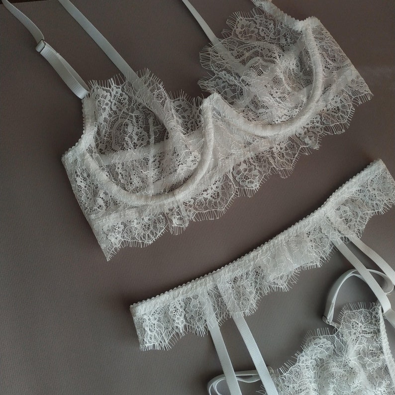 Wedding lingerie 2peace Eyelash Lingerie Set white lingerie - Etsy 日本
