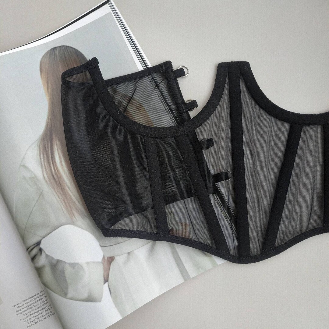 Black Mesh Corset Top for Her Black Custom Bodice Mesh Corset Belt ...