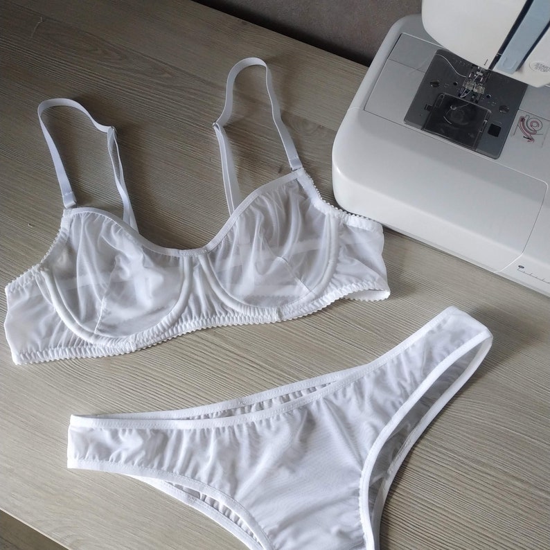 Wedding Lingerie White Mesh Lingerie Set White Bra and Panties ...