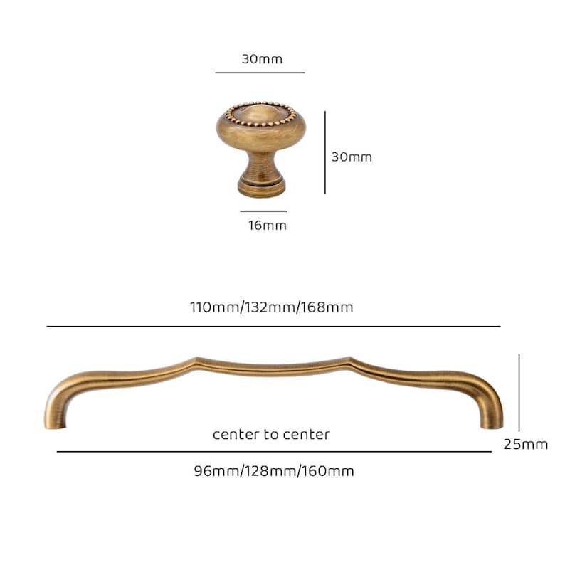 Wavy Aged Brass Cabinet Handles, Bamboo Antique Dresser Pulls, Curved ...