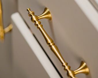 Classic Kitchen Pull Solid Brass Brushed Brass Drawer Knobs & Pulls Brass Handles Gold Dresser ...