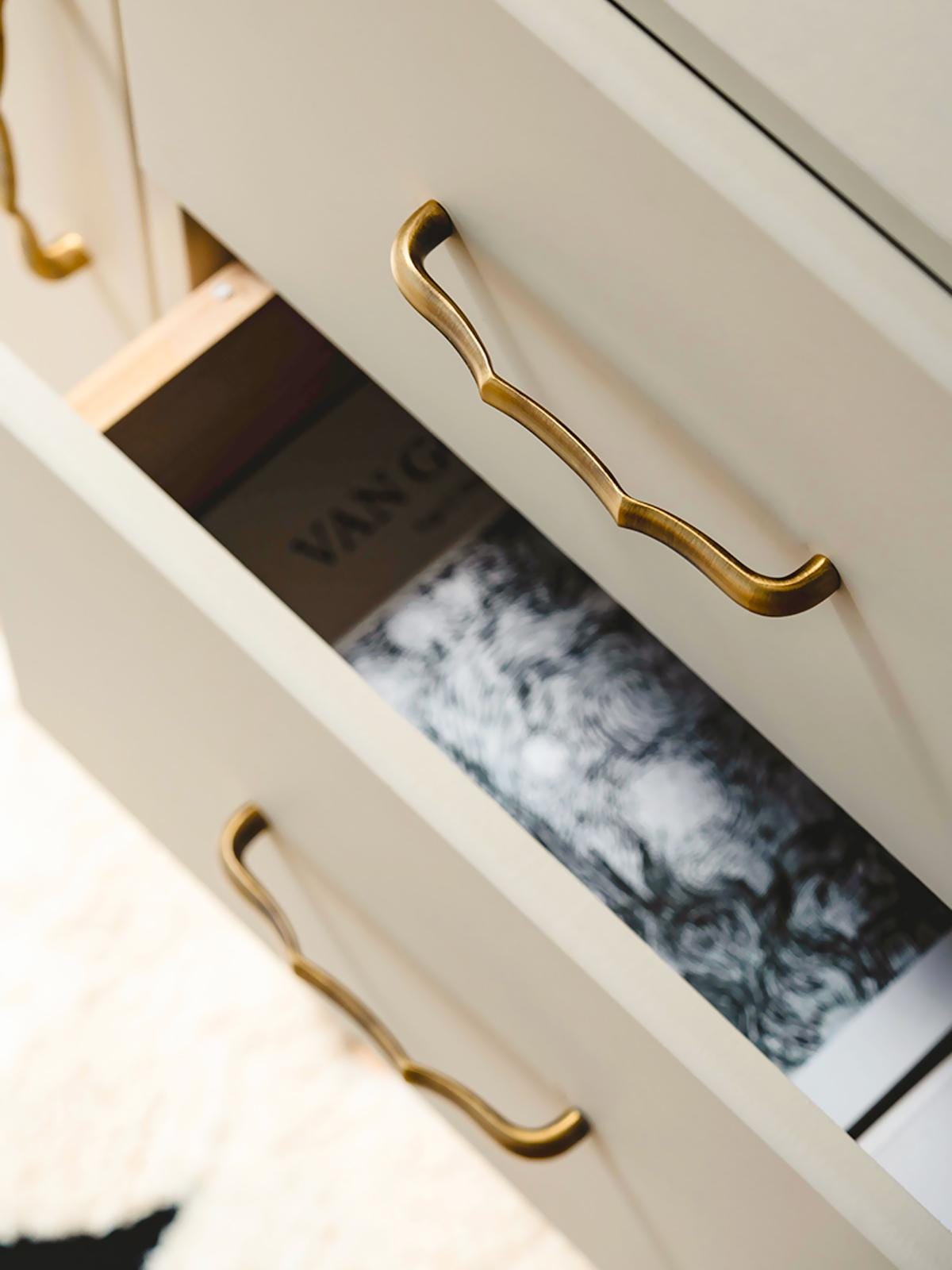 Wavy Aged Brass Cabinet Handles, Bamboo Antique Dresser Pulls, Curved ...