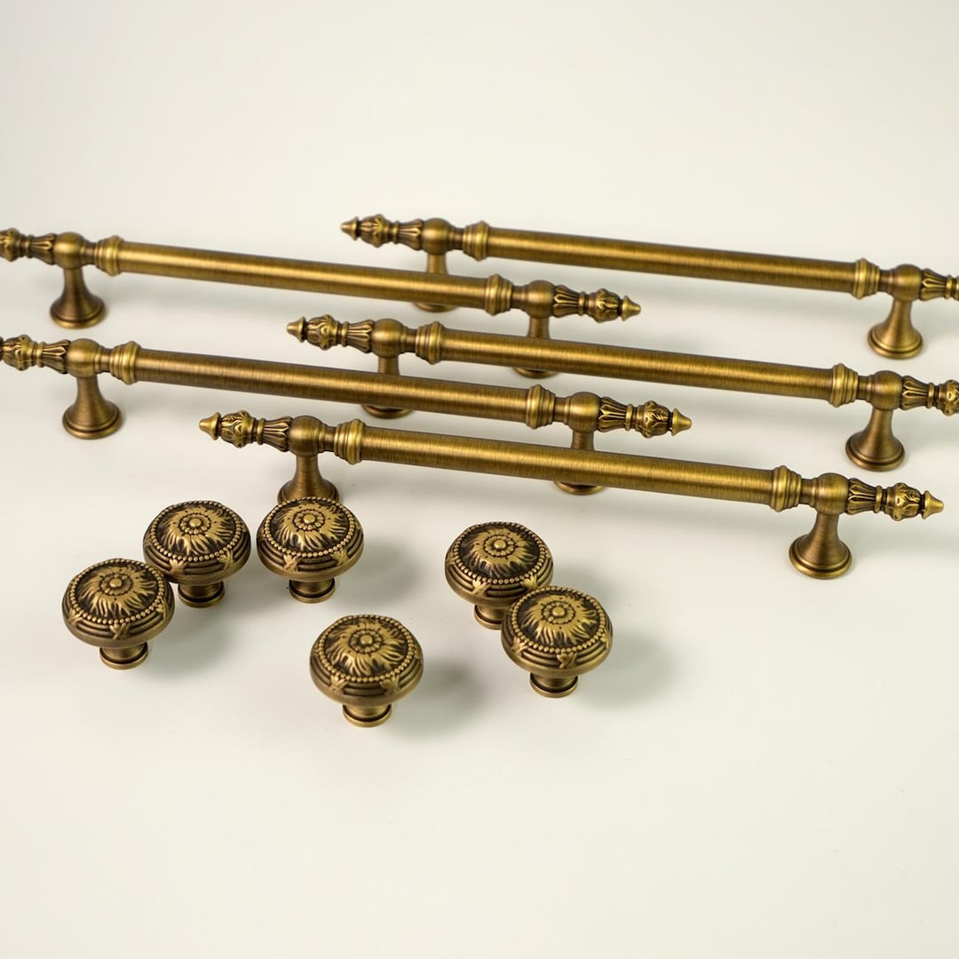 Victorian Antique Brass Cabinet Hardware, Art Nouveau Dresser Knobs ...
