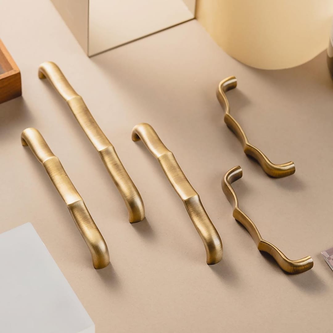 Bamboo Antique Brass Drawer Pulls, Art Deco Antique Gold Pulls, Forged Curved Cabinet Pulls ...