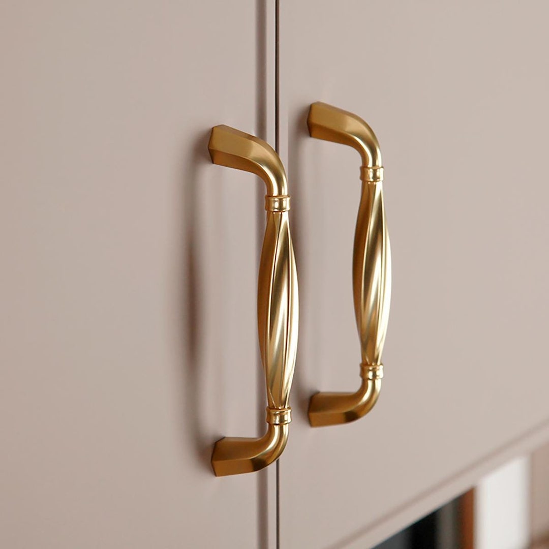 Solid Brass Pulls Twisted Handles Brushed Brass Drawer Pulls Glass ...