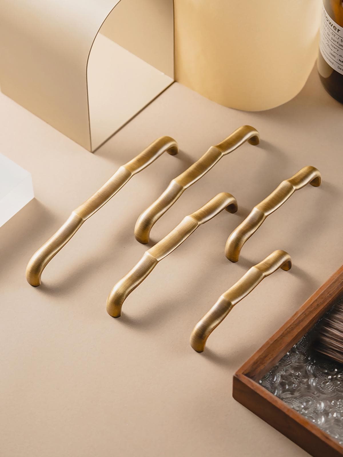 Wavy Aged Brass Cabinet Handles, Bamboo Antique Dresser Pulls, Curved ...