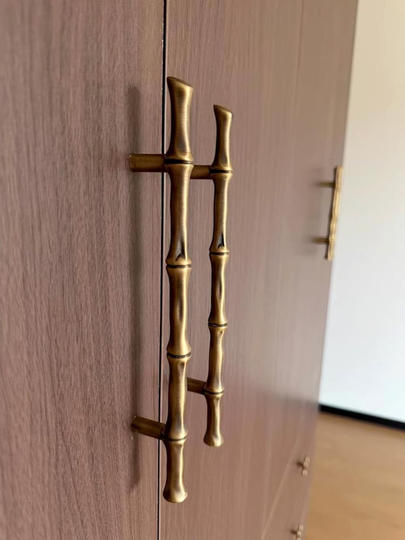 Bamboo Style Antique Brass Cabinet Pulls | Aged Brass Kitchen Drawer ...