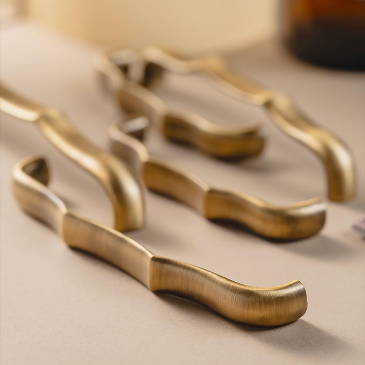 Wavy Aged Brass Cabinet Handles, Bamboo Antique Dresser Pulls, Curved ...