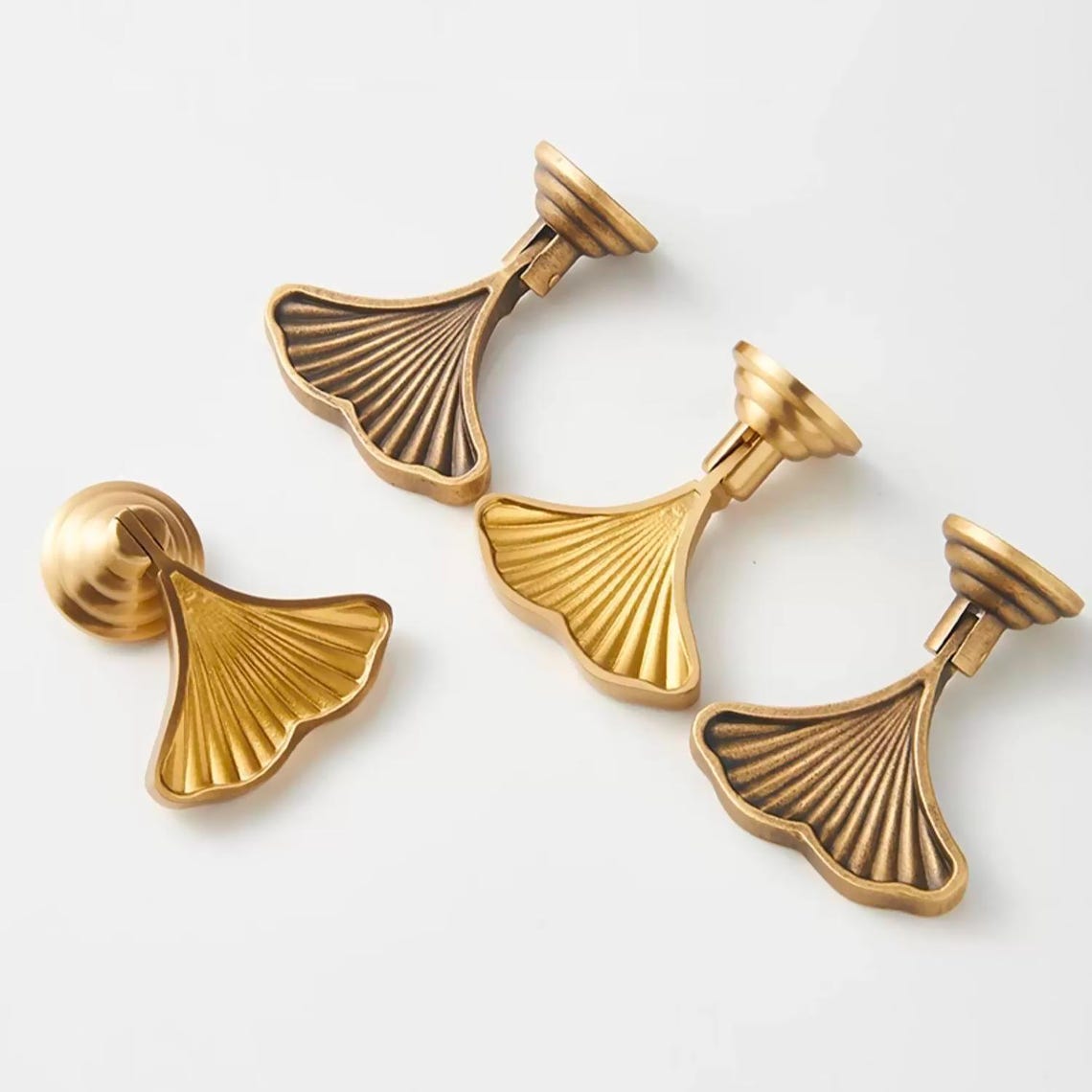 Antique Fan Drop Knobs Solid Brass Gold Dresser Knobs Cabinet Knobs ...