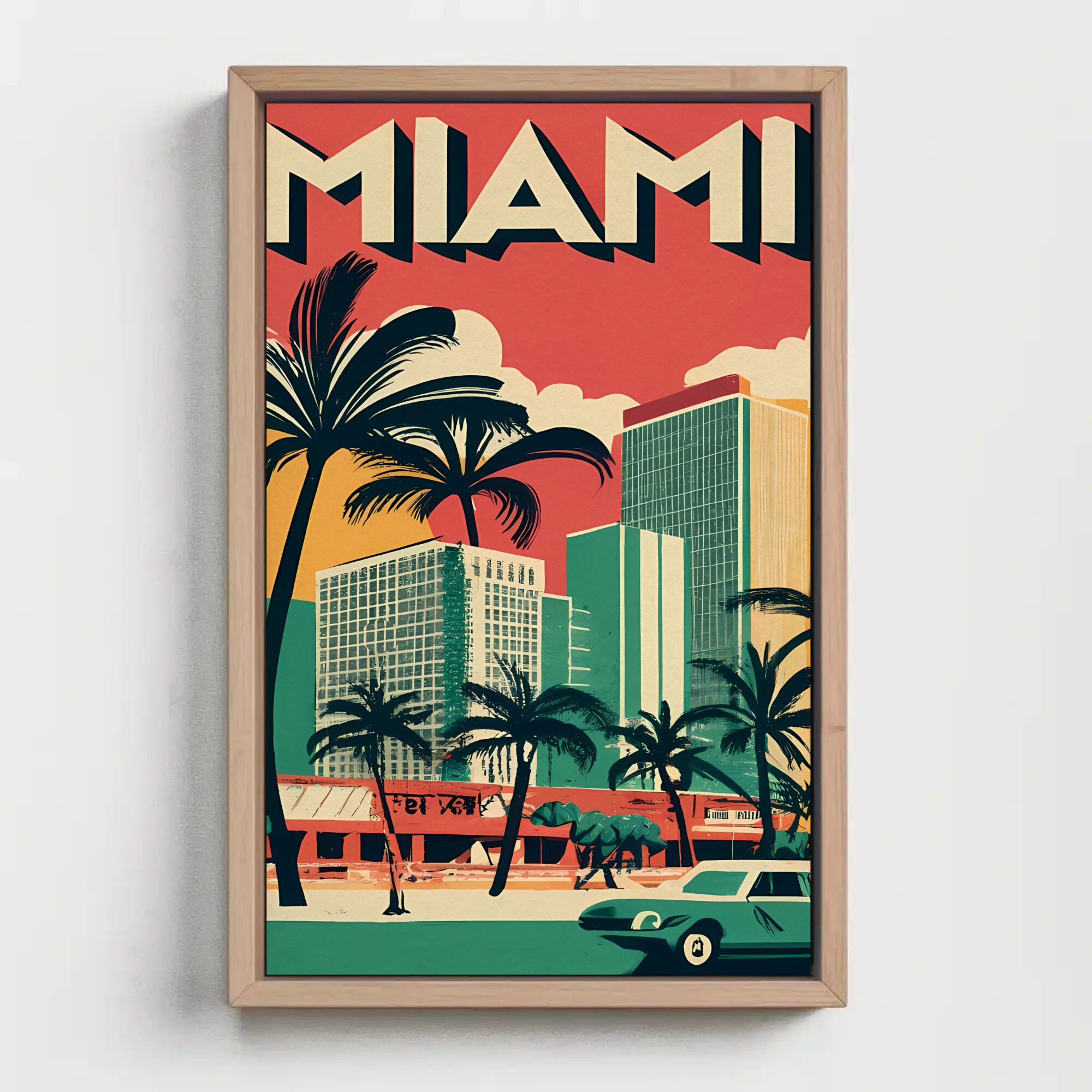 Miami Nostalgia: Vintage Vibes Meet Tropical Skies in Teal and Red - Etsy