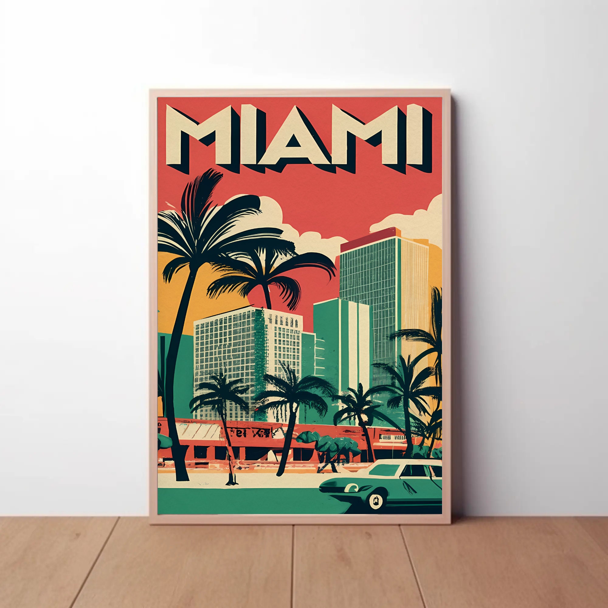 Miami Nostalgia: Vintage Vibes Meet Tropical Skies in Teal and Red - Etsy