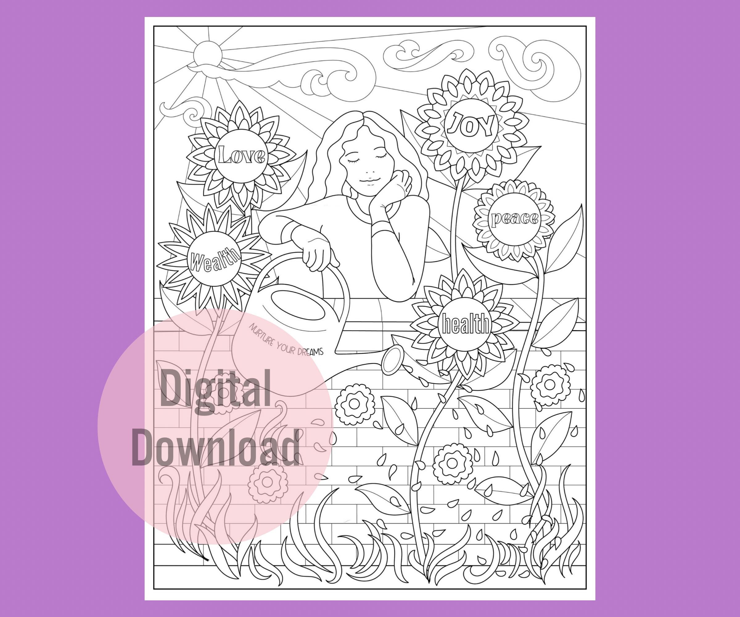 Positive Affirmation Printable Adult Coloring Pages. Nurture - Etsy