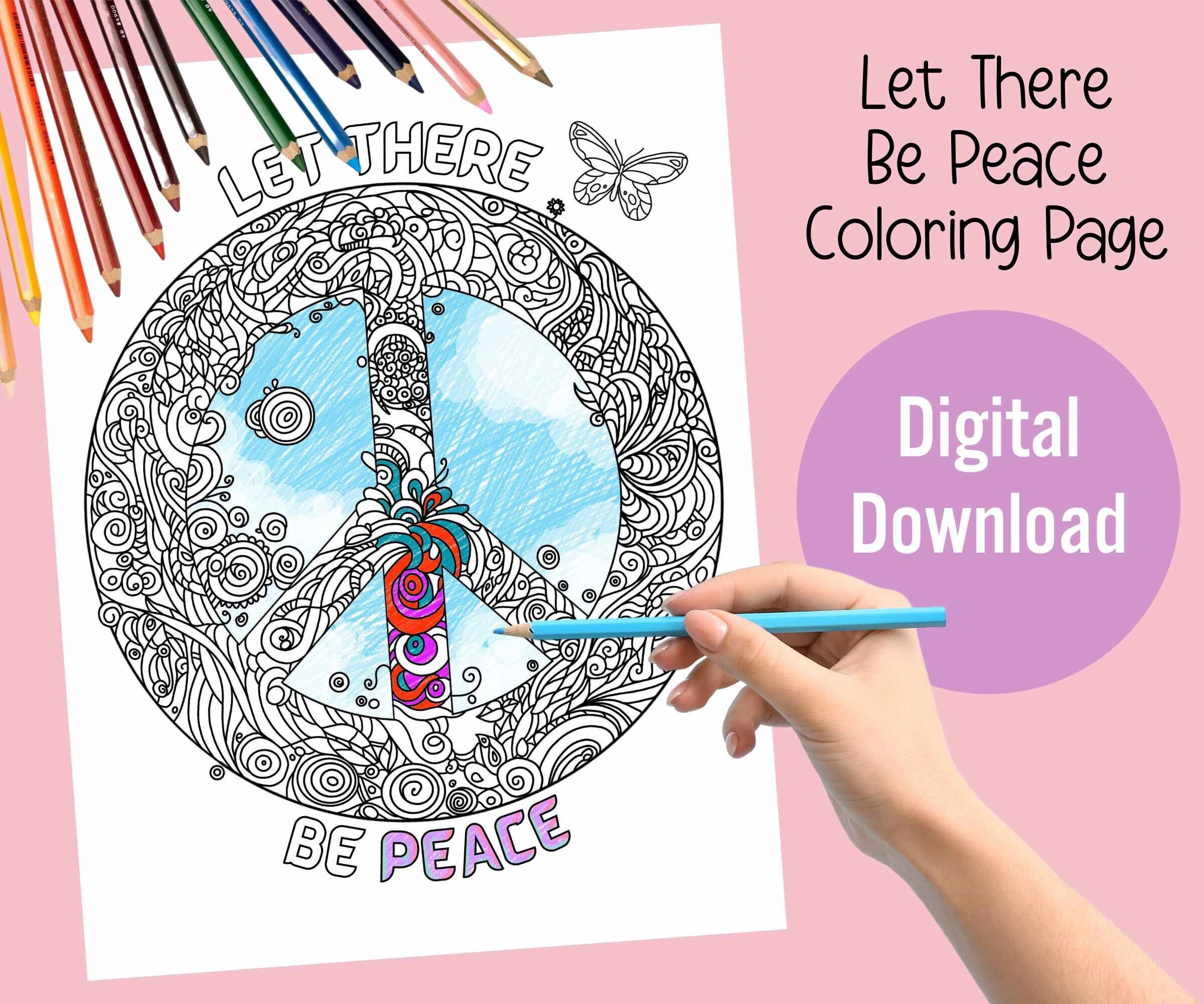 Peace Sign Art, Adult Coloring Page, let There Be Peace Digital ...