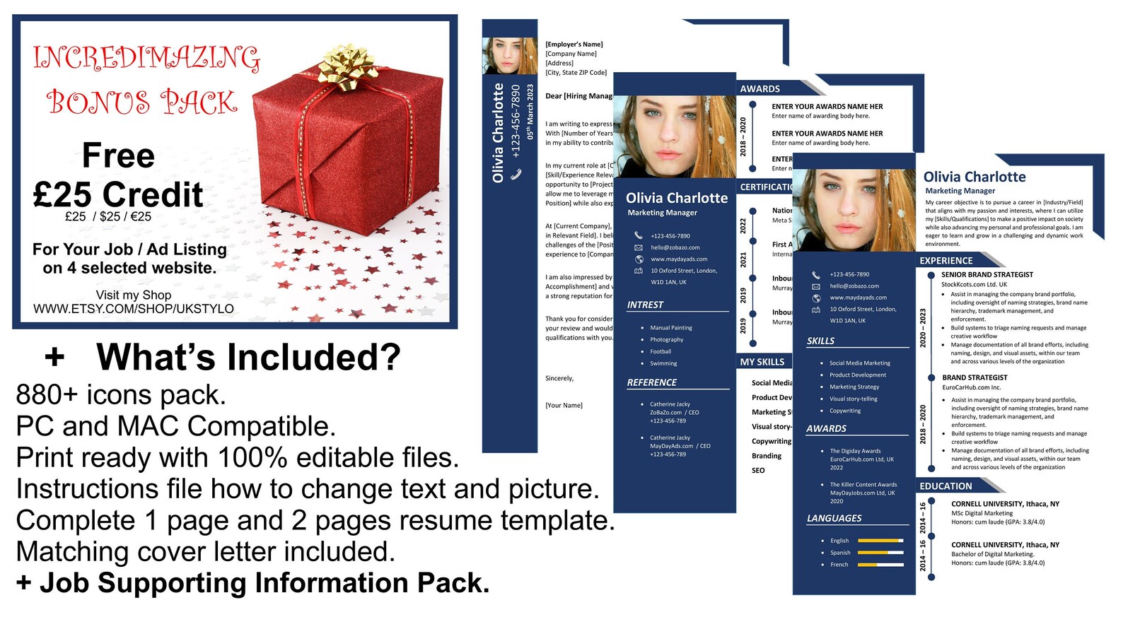 Resume Template 2023, Professional Modern Resume Template for Pages ...