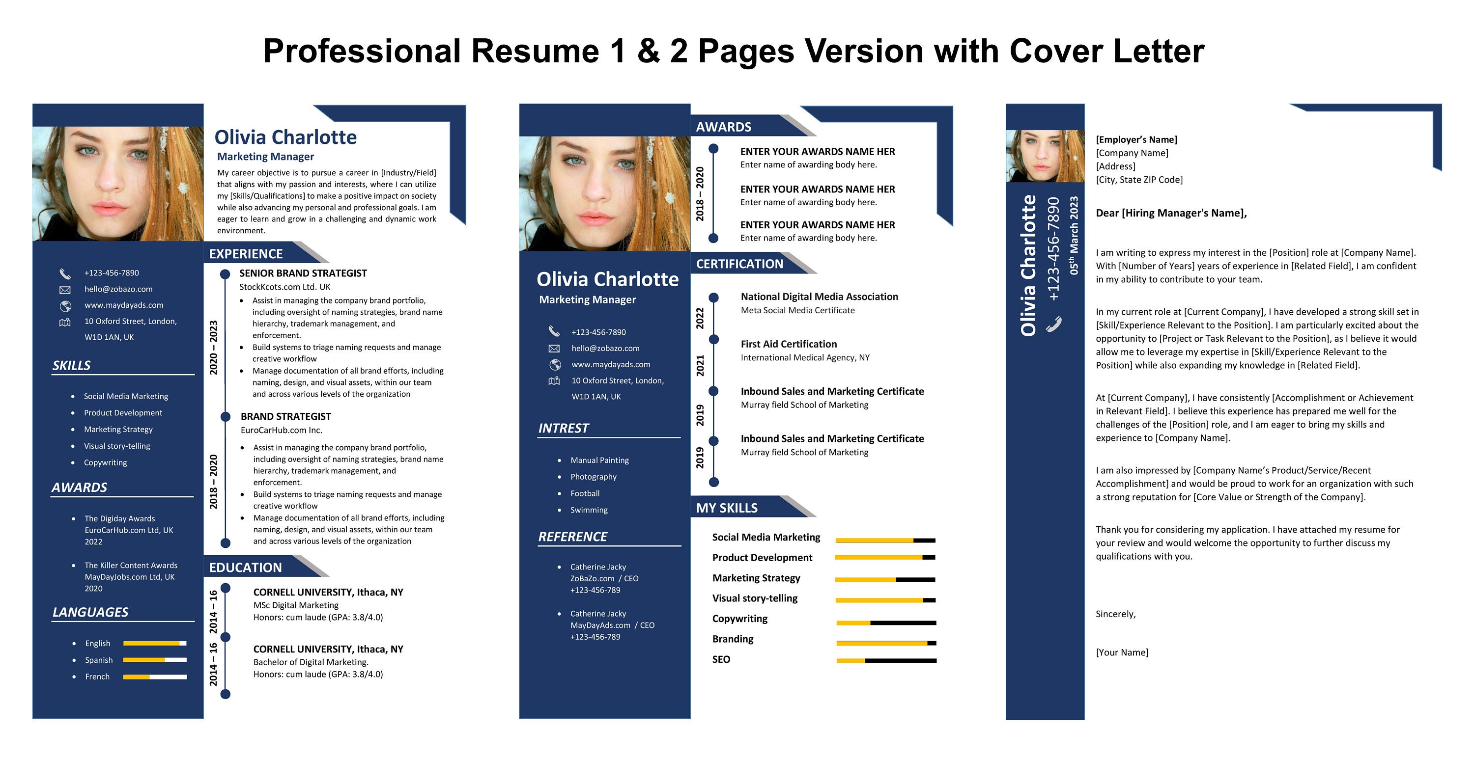 Resume Template 2023, Professional Modern Resume Template for Pages ...