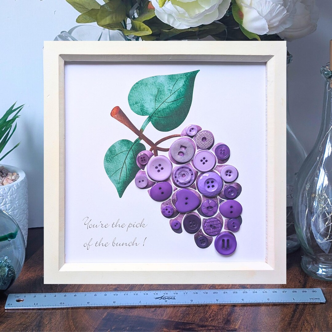 Purple Grapes Mixed Media Button Art Mosaic: Handcrafted Framed Fruit ...