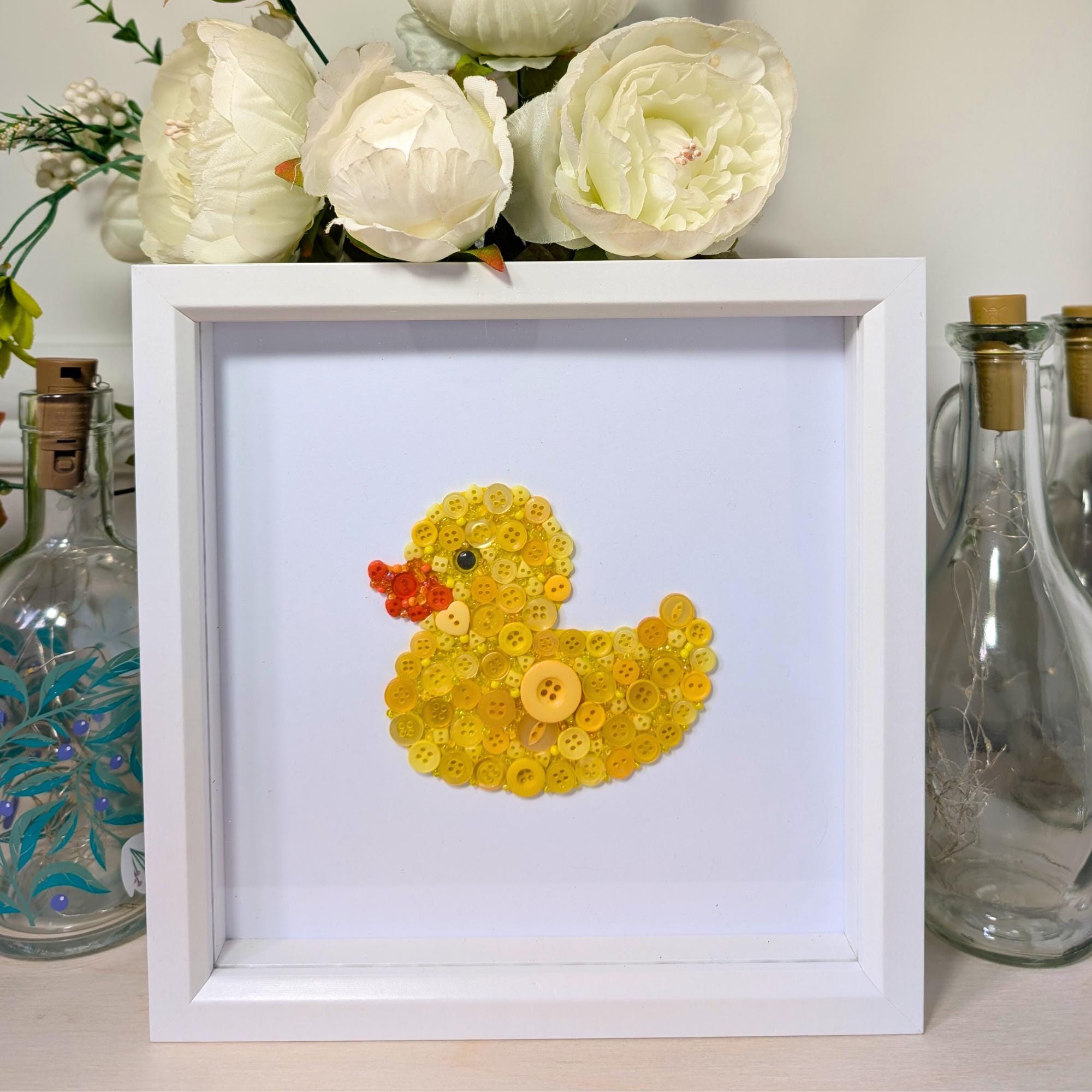 Rubber Duck Button Art: Framed Nursery Wall Decor, Yellow Duckling ...