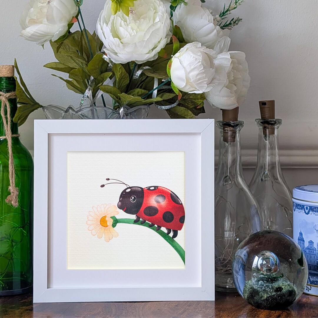 Ladybird and Daisy Picture for Kids Room: Framed Hand Drawn Nursery ...