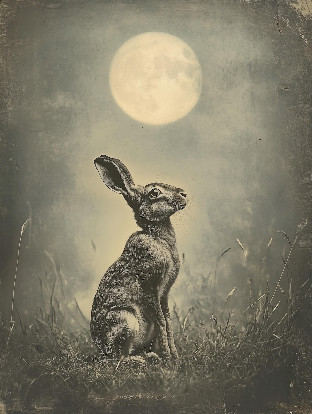 Full Moon Hare | Gorgeous Vintage Old Mystical Antique Hare Print ...