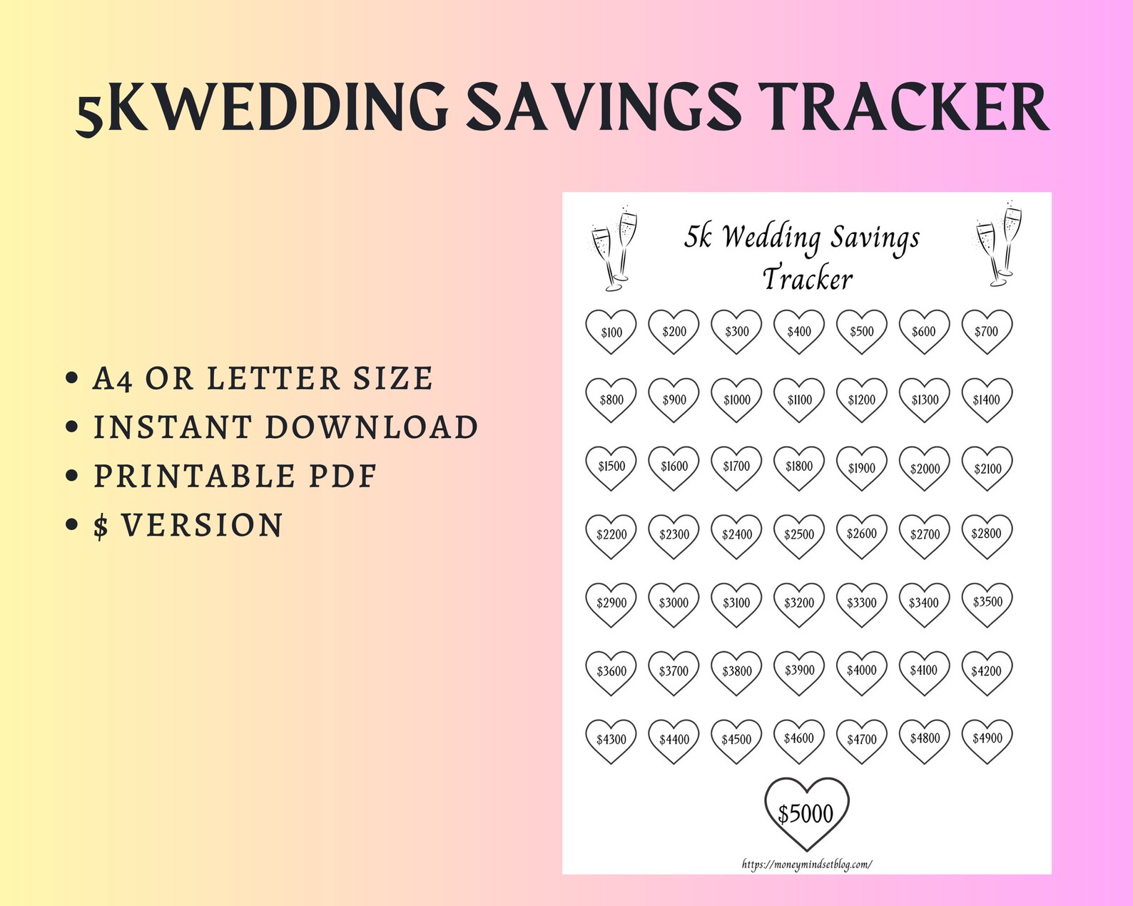 Printable 5K Wedding Savings Tracker | Budget Planner | Wedding Fund ...
