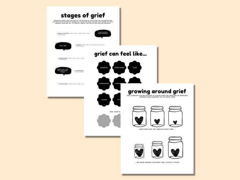 Grief Worksheets, Self Care Workbook, Grief Therapy Journal, Processing ...