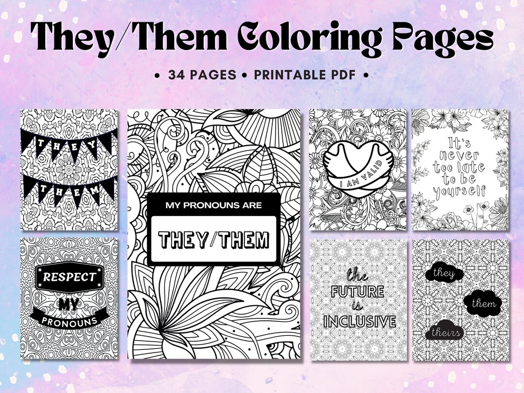 They/them Pronoun Coloring Pages, LGBTQ, Mental Health Coloring Pages ...