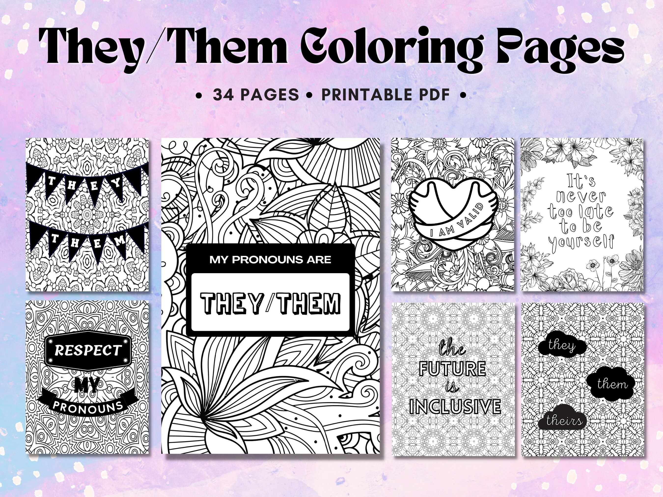 They/them Pronoun Coloring Pages, LGBTQ, Mental Health Coloring Pages ...
