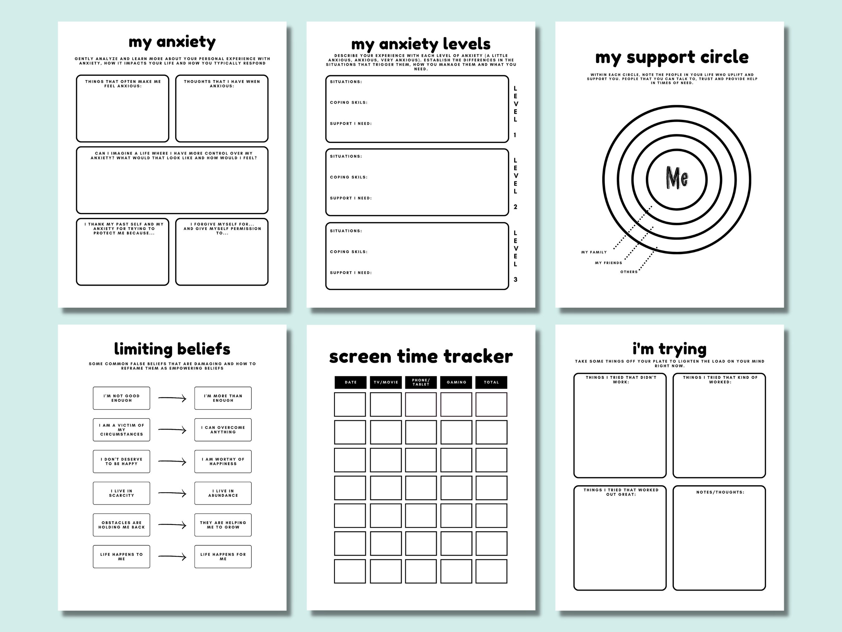 Anxiety Worksheets for Teens, Workbook, Teen Anxiety Journal, Anxiety ...