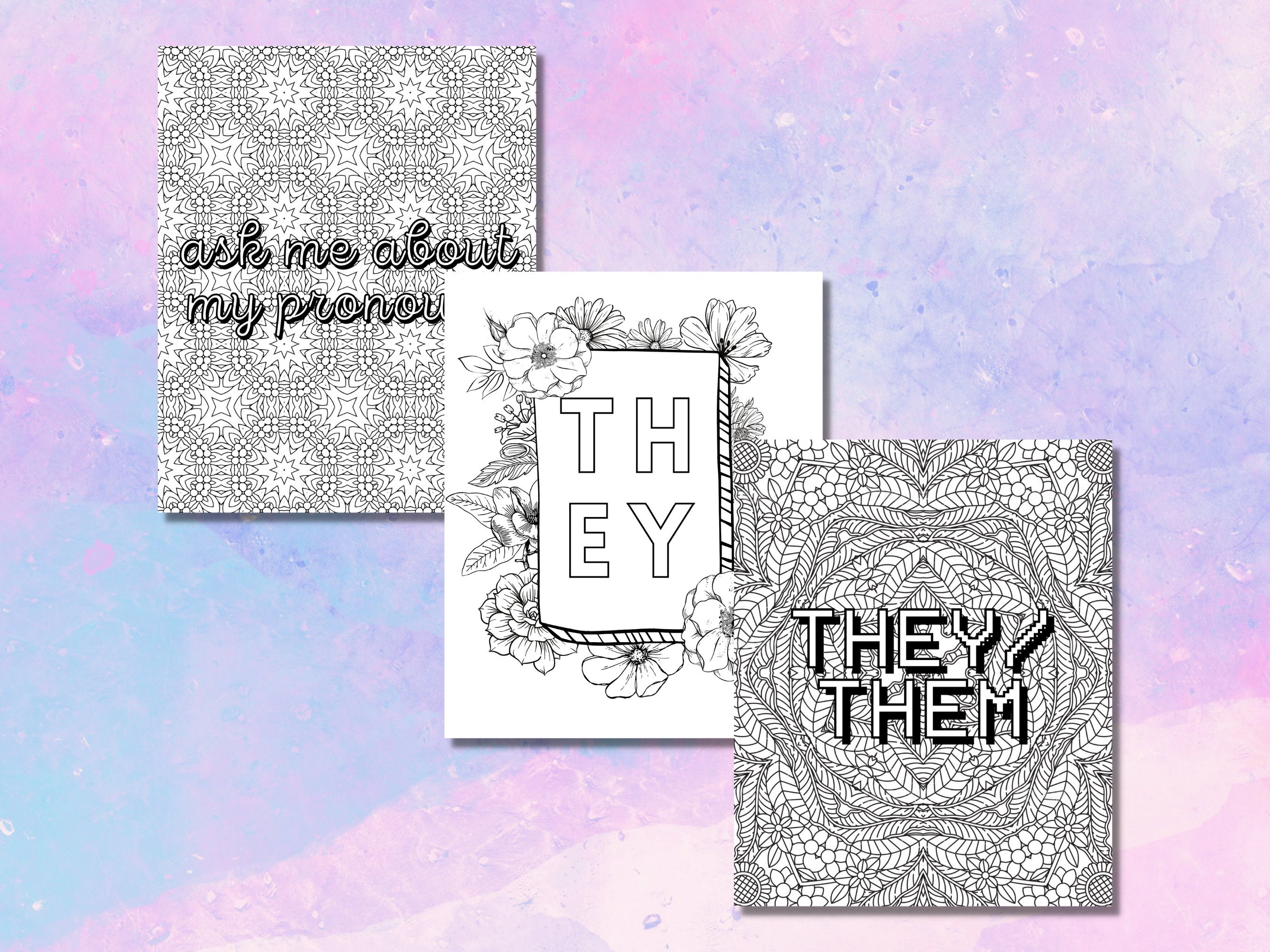 They/them Pronoun Coloring Pages, LGBTQ, Mental Health Coloring Pages ...
