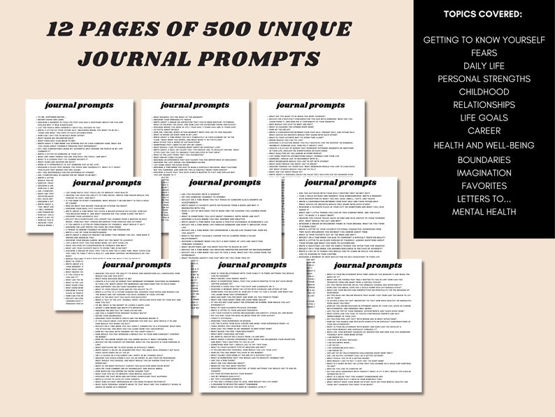 500 Journal Prompts, Journal Prompts for Mental Health, Beginners, Deep ...
