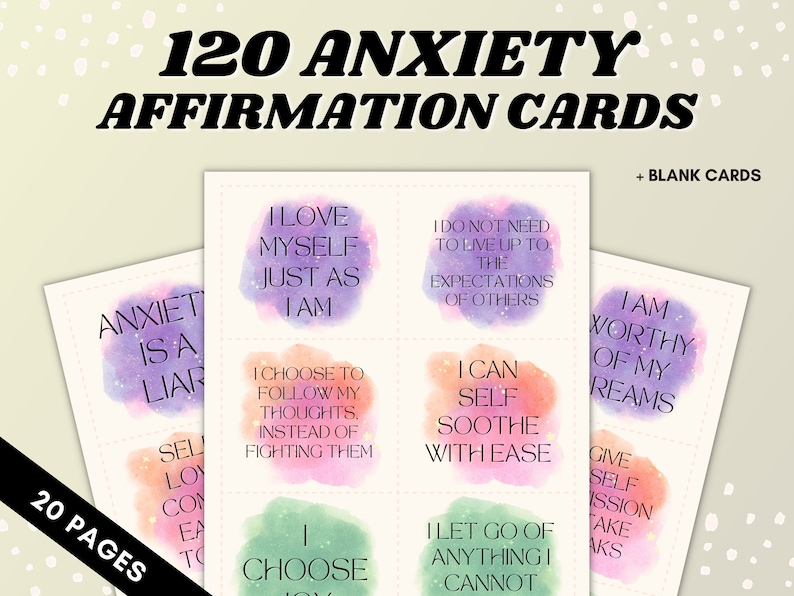 Anxiety Affirmation Cards, Printable, Anxiety Relief, Positive Affirmations for Women, Anxiety ...