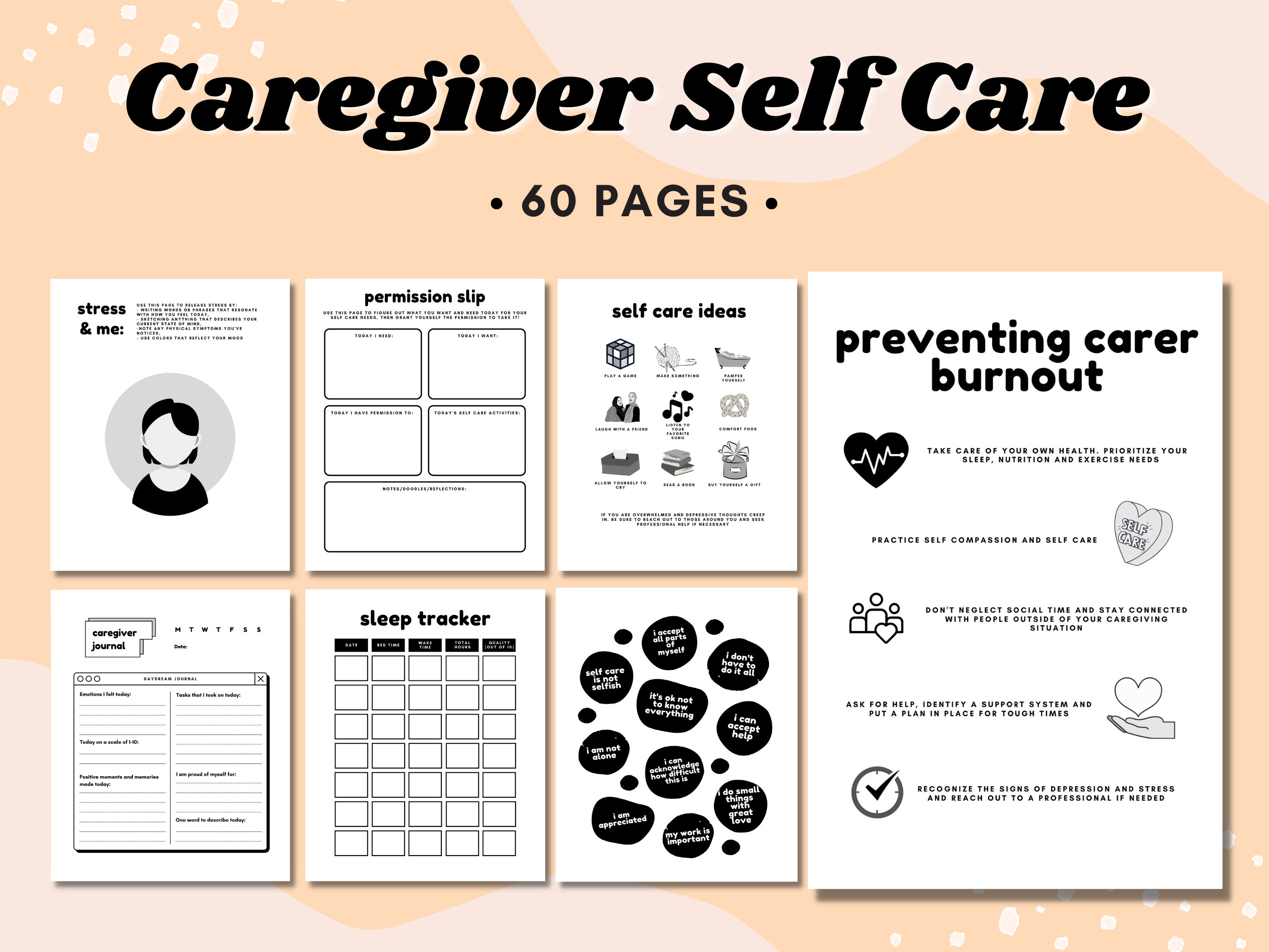 Caregiver Self Care Workbook, Caregiver Journal, Mental Health, Therapy ...