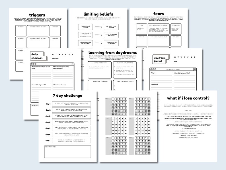 Maladaptive Daydreaming Worksheets, Workbook, Trigger Journal, Therapy ...