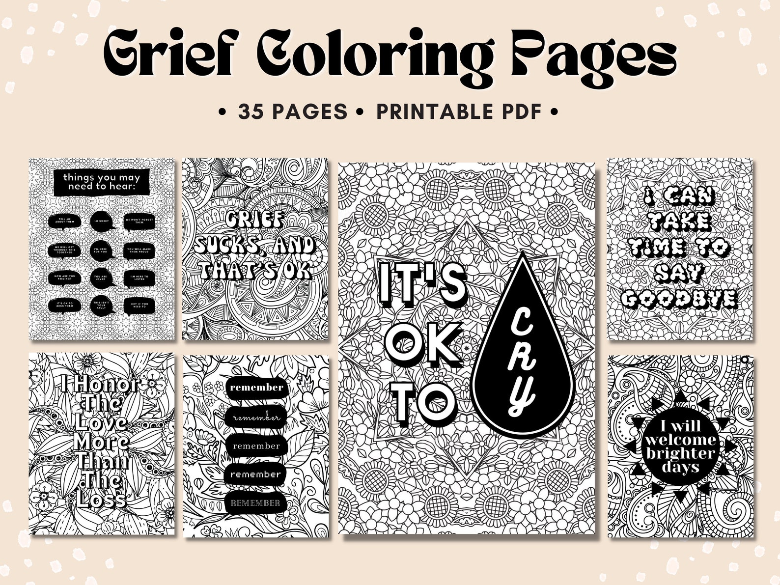 Grief Coloring Pages, Mental Health Coloring Pages, Coloring Pages for ...