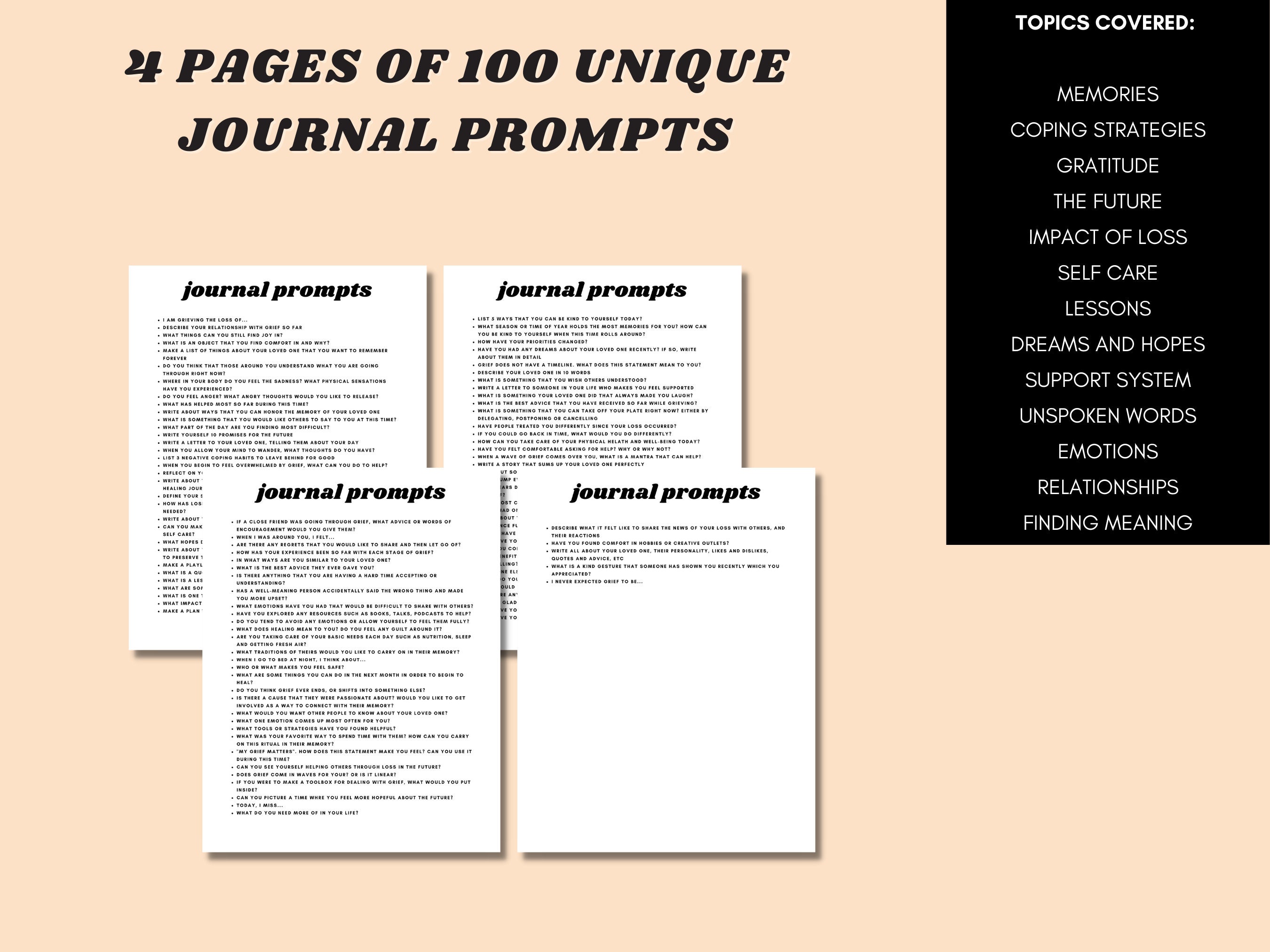 100 Journal Prompts for Grief and Loss, Grief Journal, Journal Prompts ...
