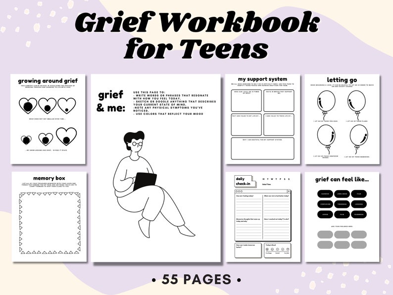 Grief Worksheets for Teens, Self Care Workbook, Grief Therapy Journal ...