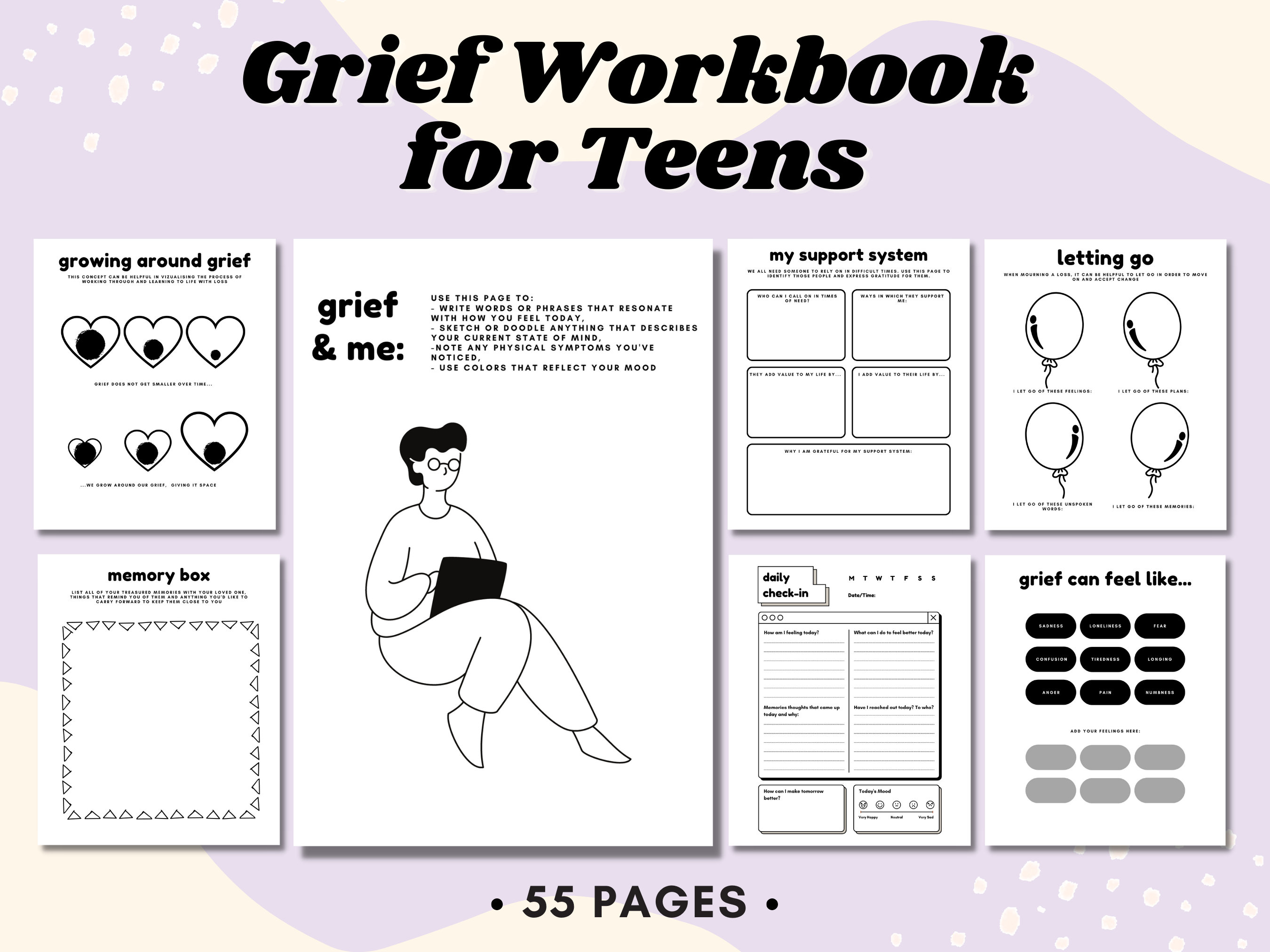 Grief Worksheets for Teens, Self Care Workbook, Grief Therapy Journal ...