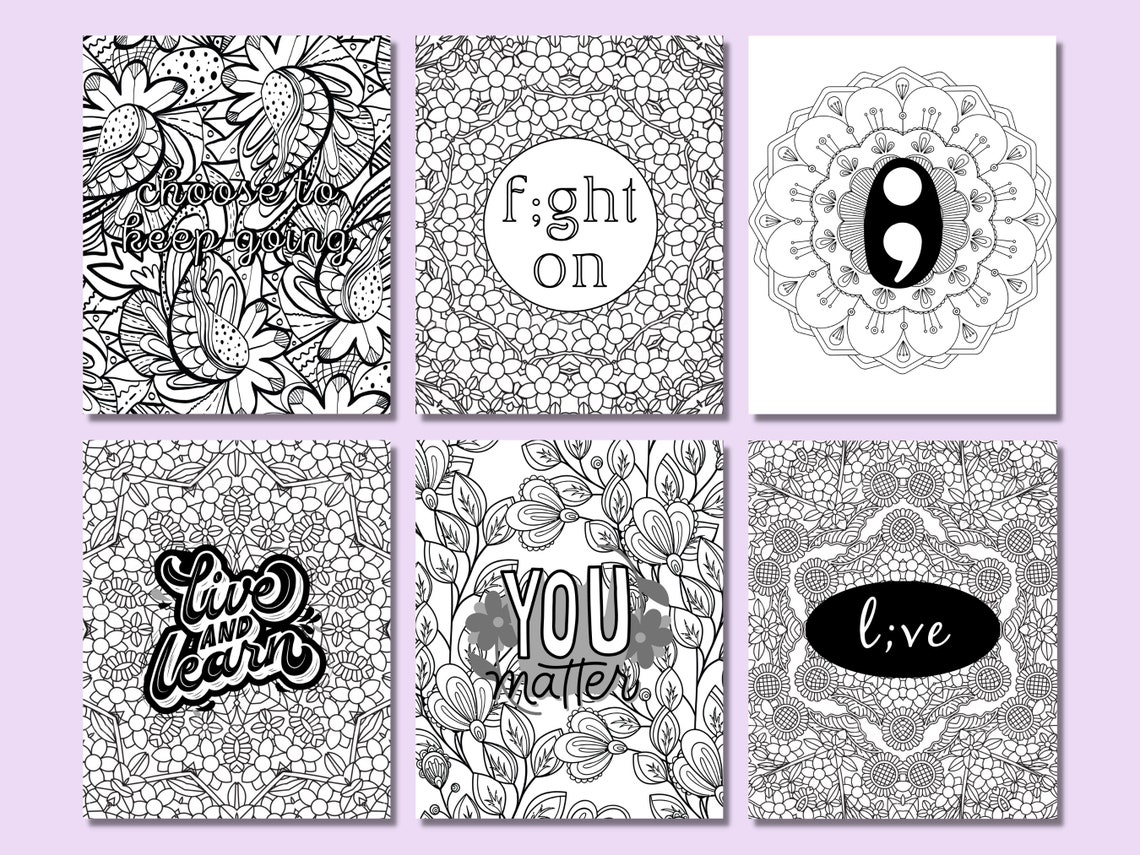 Semicolon Coloring Pages, Mental Health, Anxiety, Depression, Coloring ...