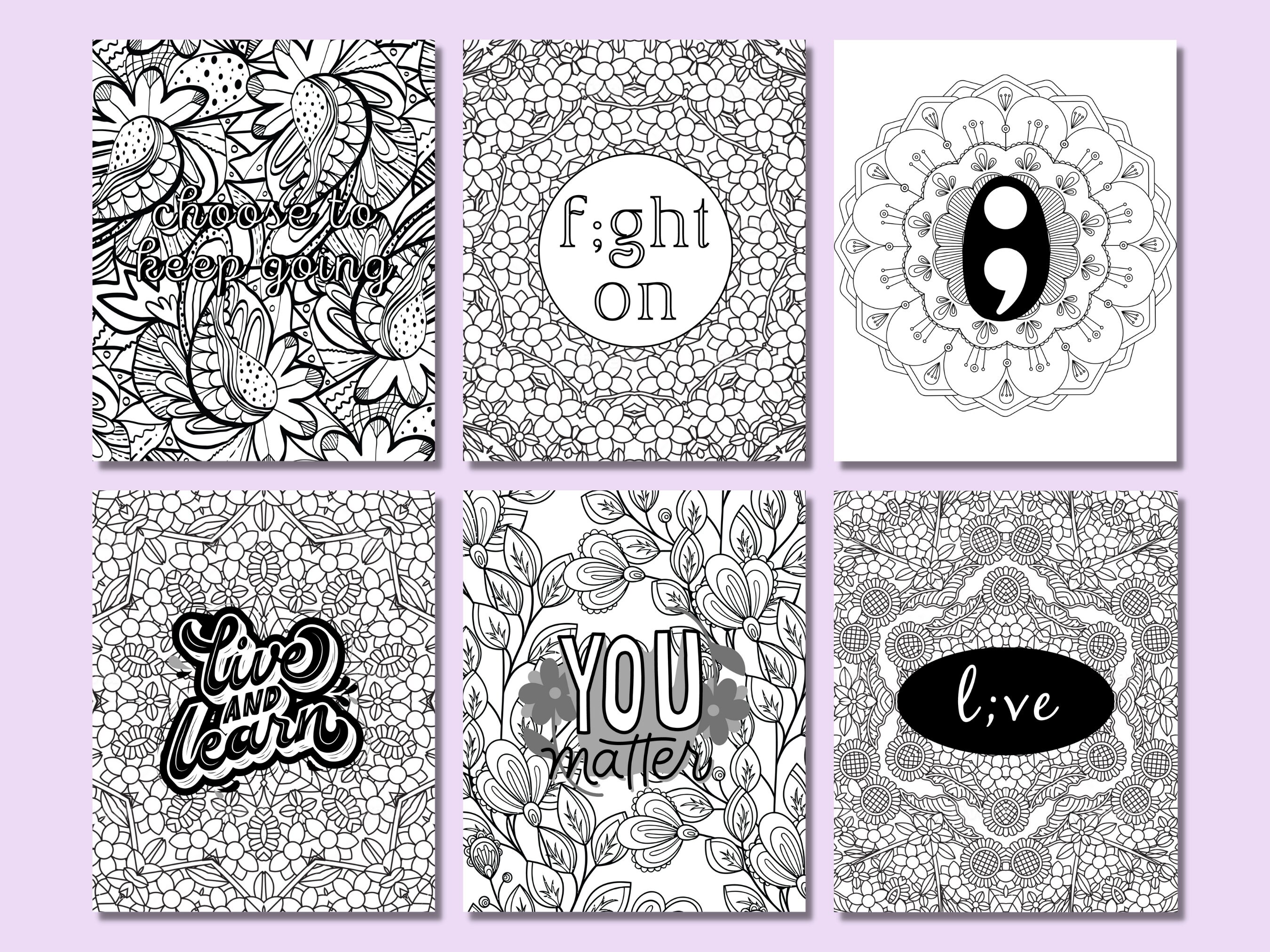 Semicolon Coloring Pages, Mental Health, Anxiety, Depression, Coloring ...