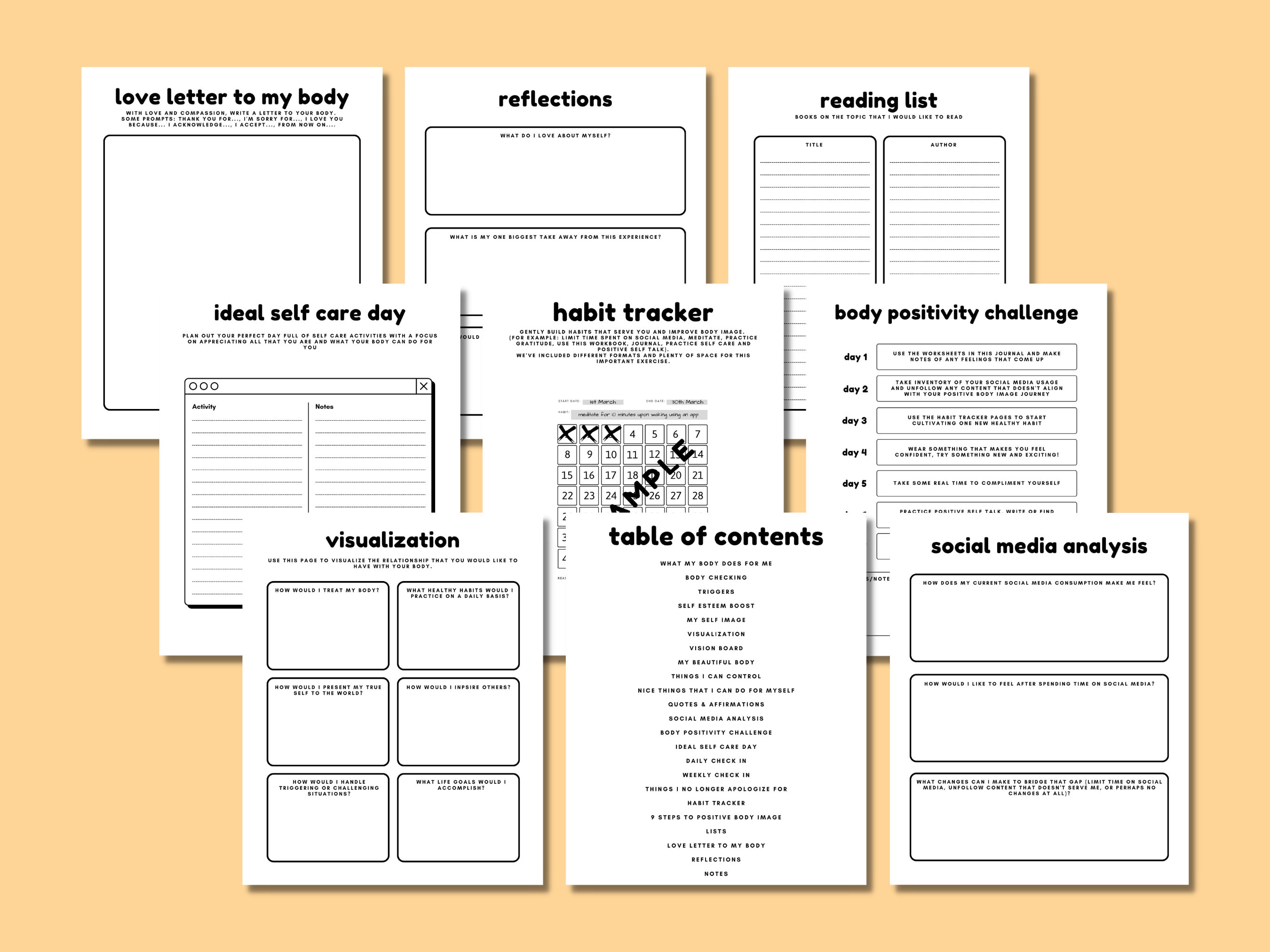Body Image Workbook, Body Positive Worksheets, Body Acceptance, Healing ...