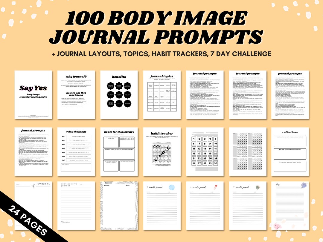 100 Journal Prompts for Body Image, Body Image Worksheet, Body Positive ...