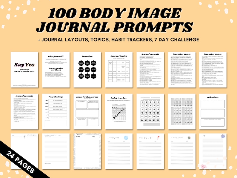 100 Journal Prompts for Body Image, Body Image Worksheet, Body Positive ...