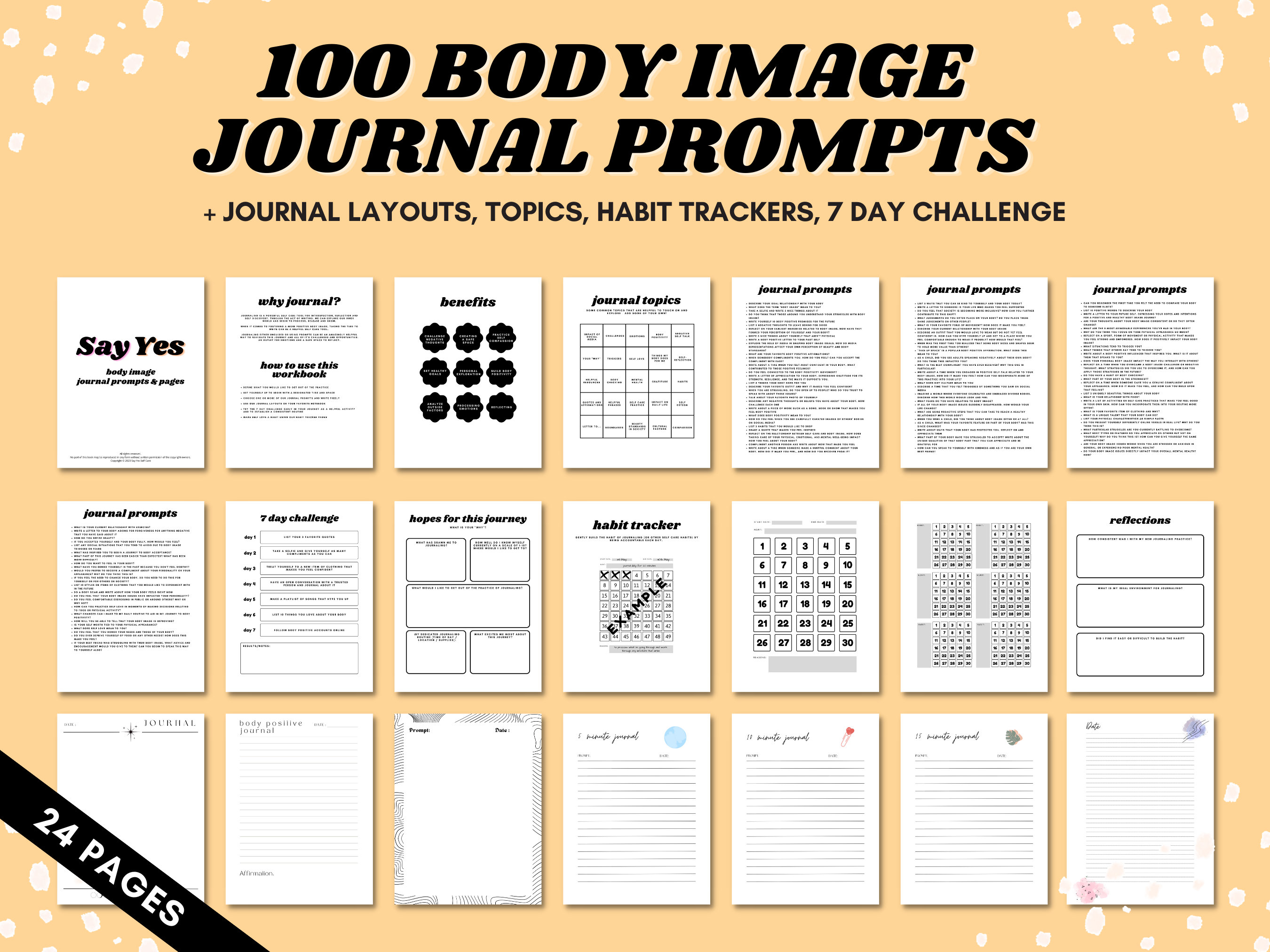 100 Journal Prompts for Body Image, Body Image Worksheet, Body Positive ...