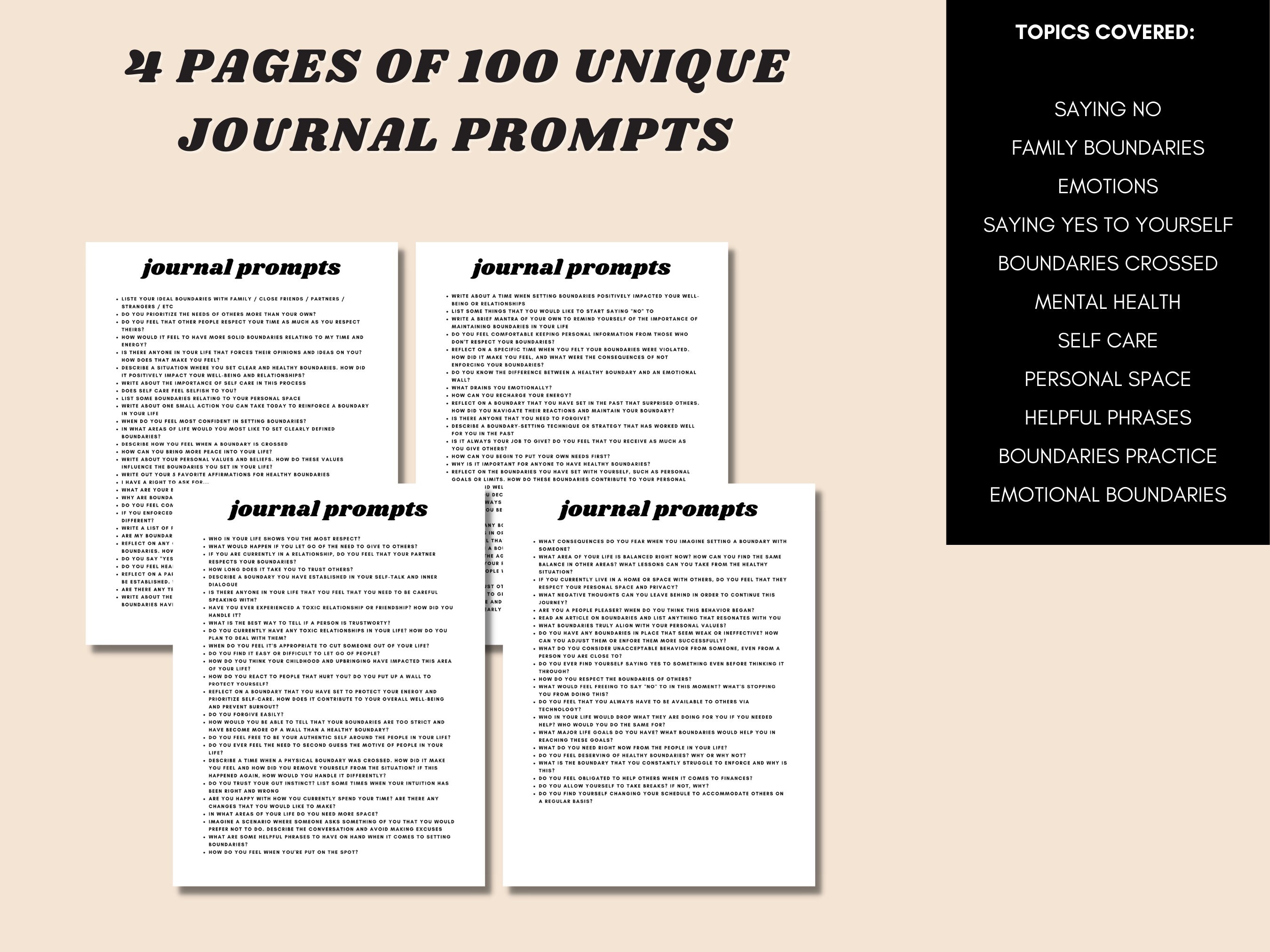 100 Journal Prompts for Healthy Boundaries, Boundaries Journal, Journal ...