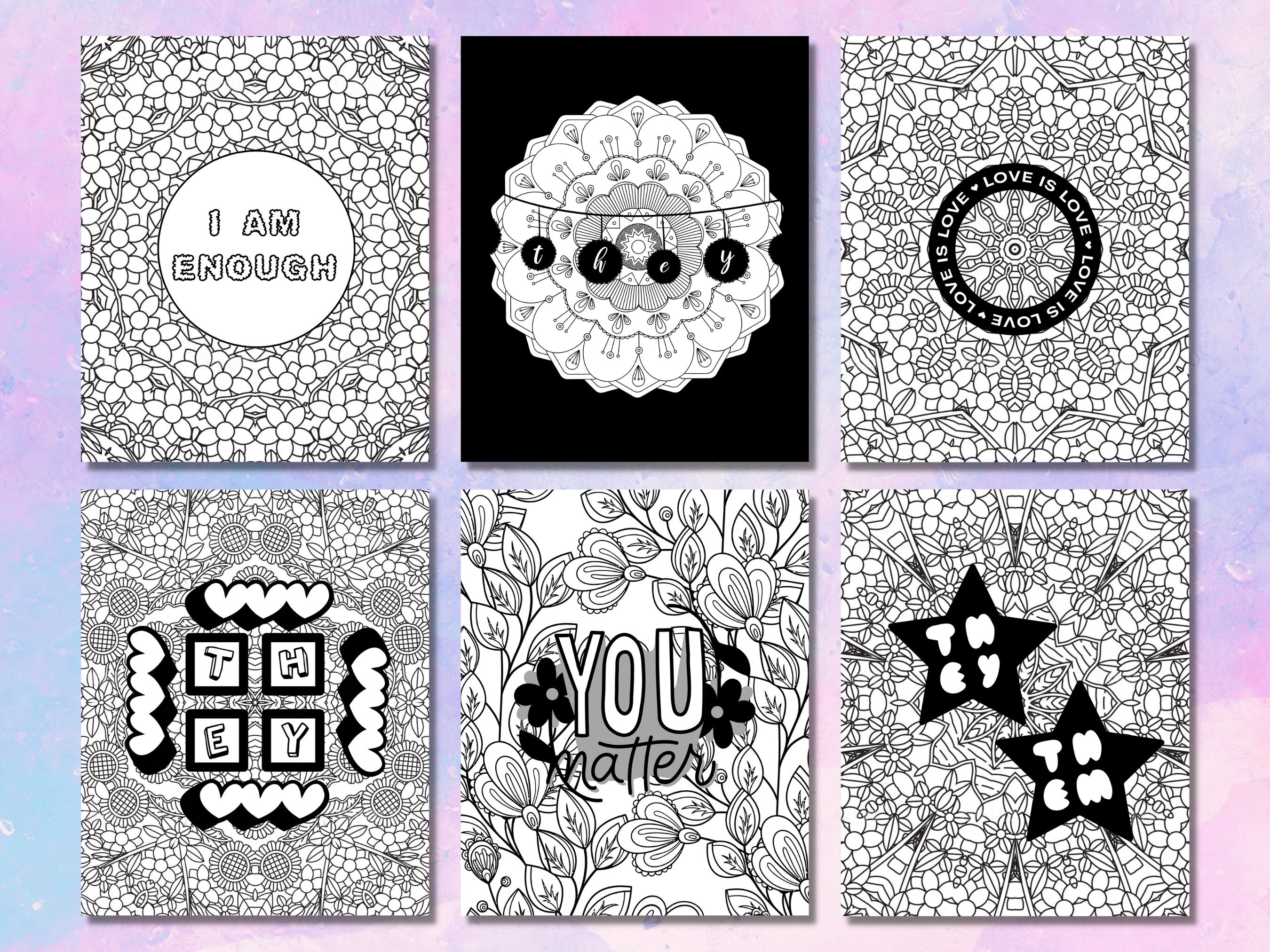 They/them Pronoun Coloring Pages, LGBTQ, Mental Health Coloring Pages ...
