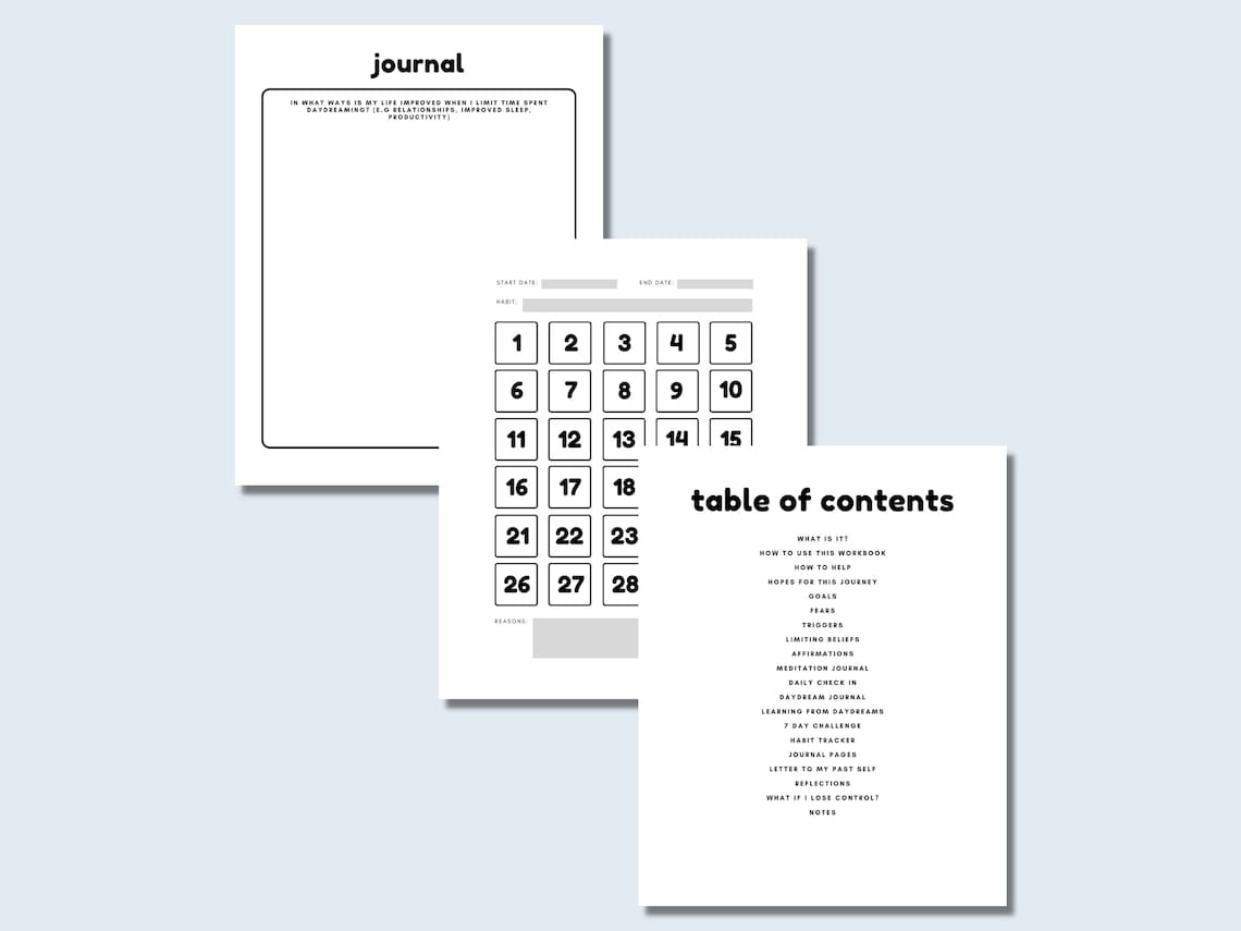 Maladaptive Daydreaming Worksheets, Workbook, Trigger Journal, Therapy ...