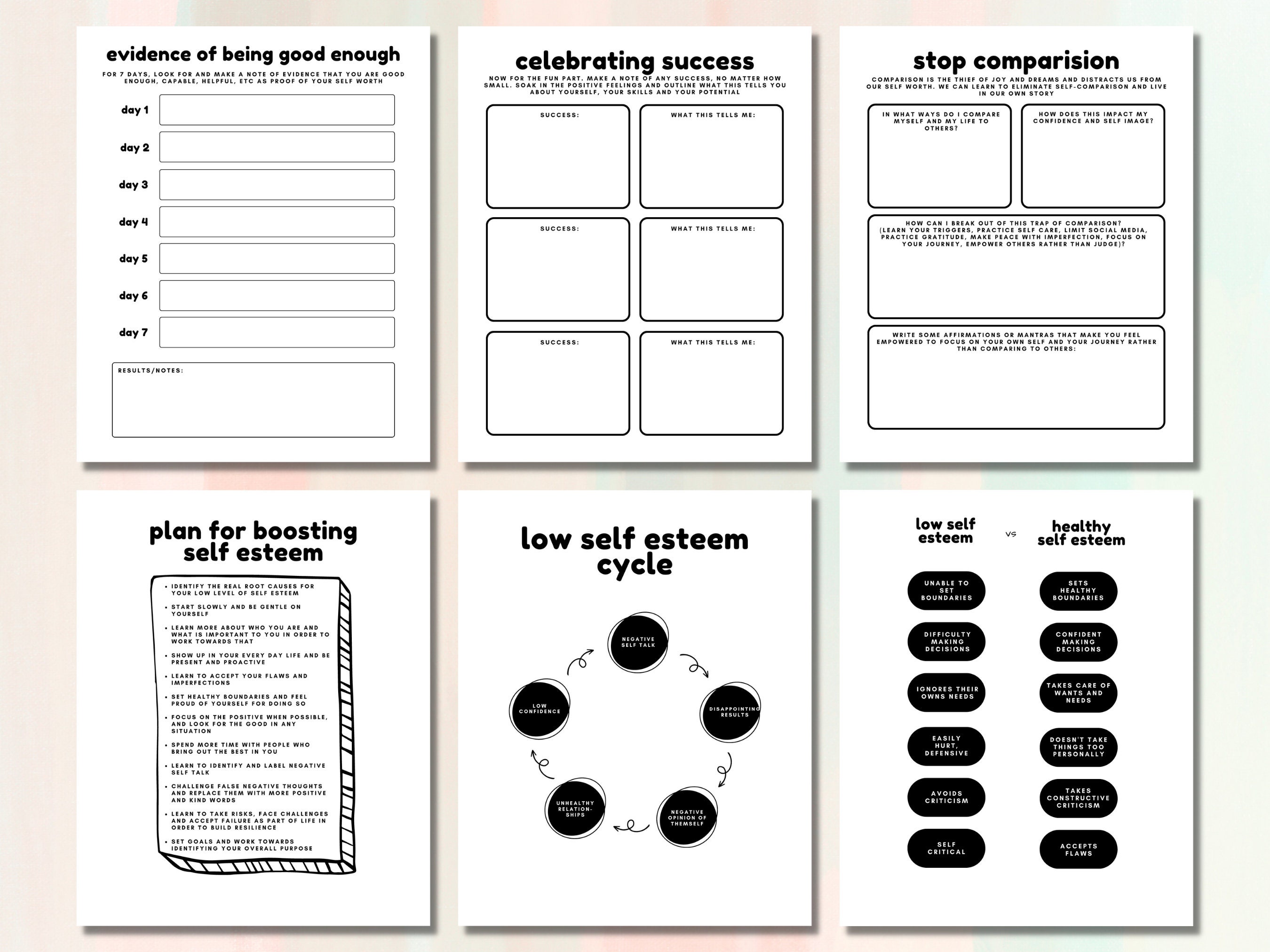 Self Esteem Worksheets Workbook Self Esteem Journal Low - Etsy