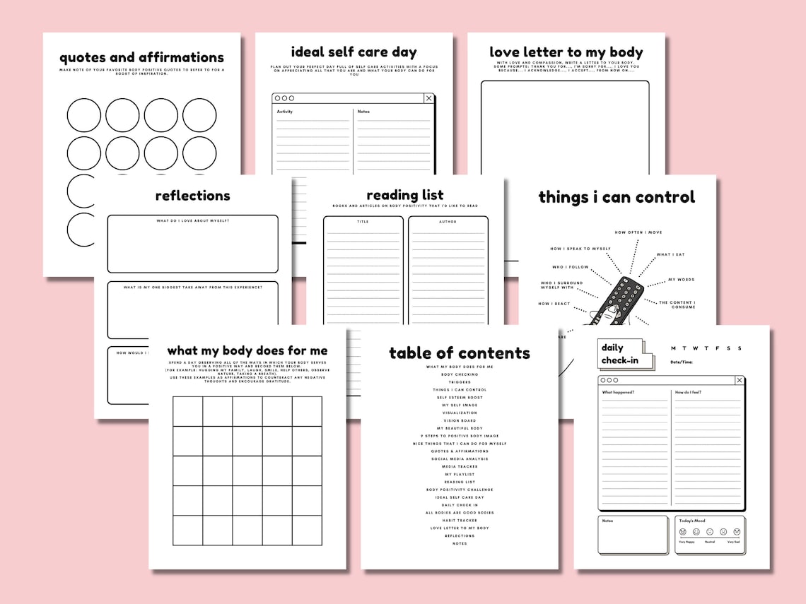 Teen Body Image Workbook, Body Positive Worksheets, Body Acceptance ...