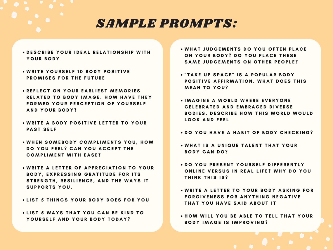 100 Journal Prompts for Body Image, Body Image Worksheet, Body Positive ...